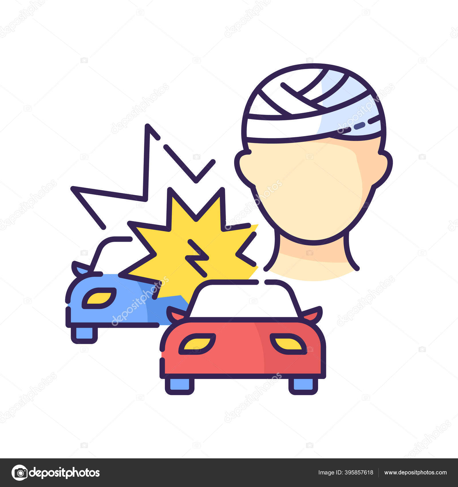 Acquired Brain Injury Rgb Color Icon Head Injury Car Accident Stock ...