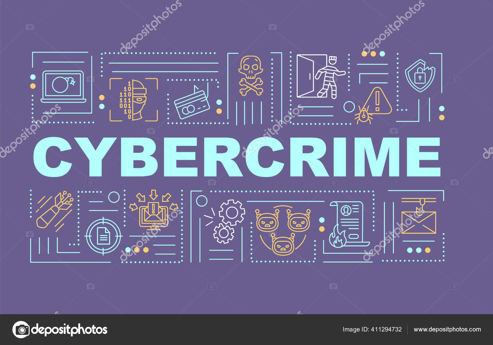 Cybercrime Word Concepts Banner Cyber Attack Sustem Breaking ...
