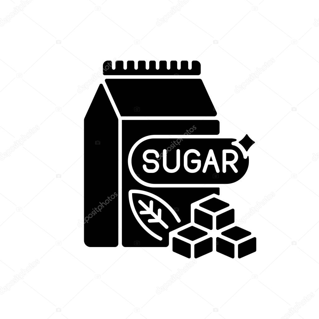 Icono de glifo negro de azúcar. Cubos de cristal. Polvo refinado en ...