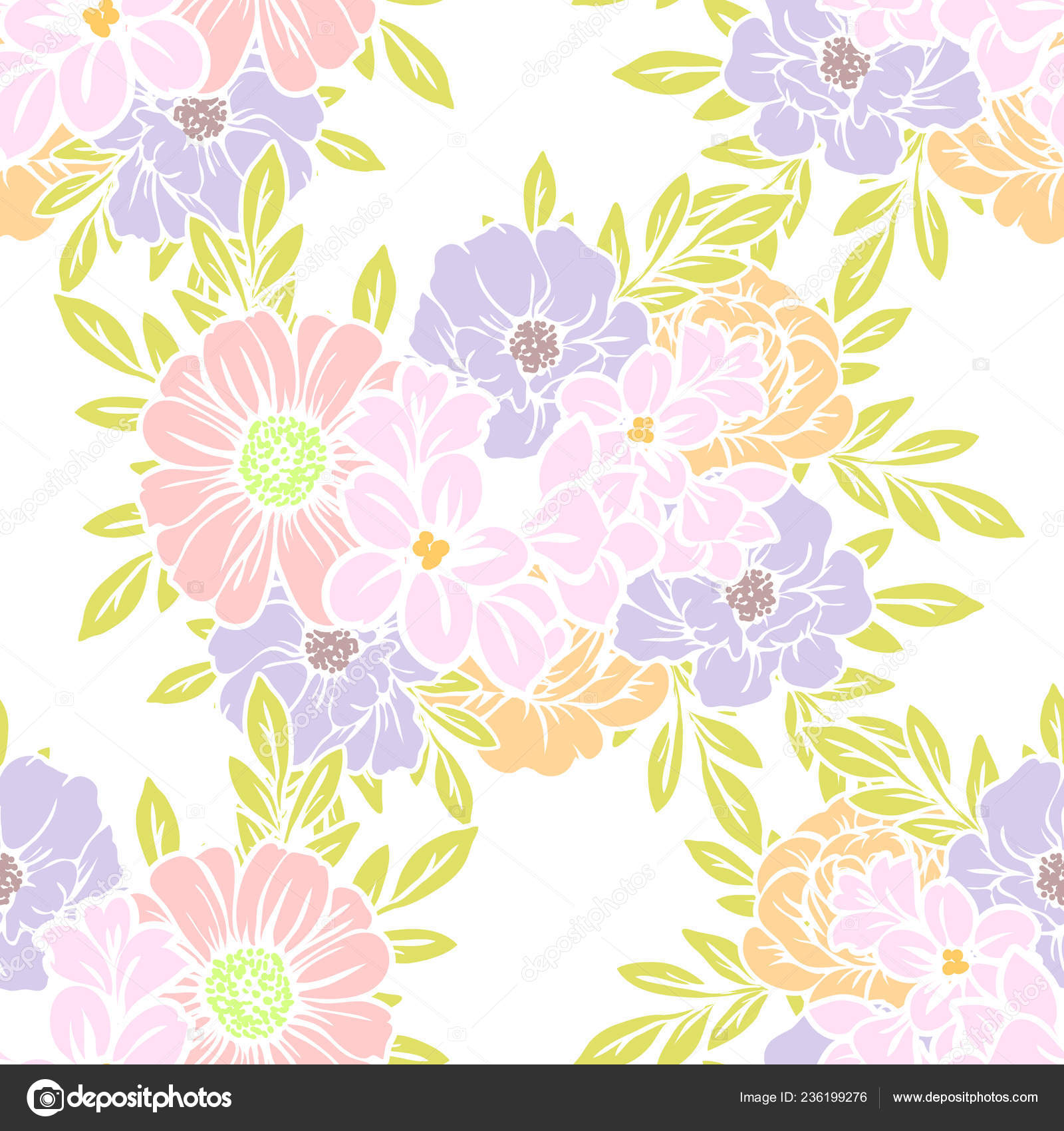 Seamless Vintage Style Flower Pattern Floral Elements Color Stock ...