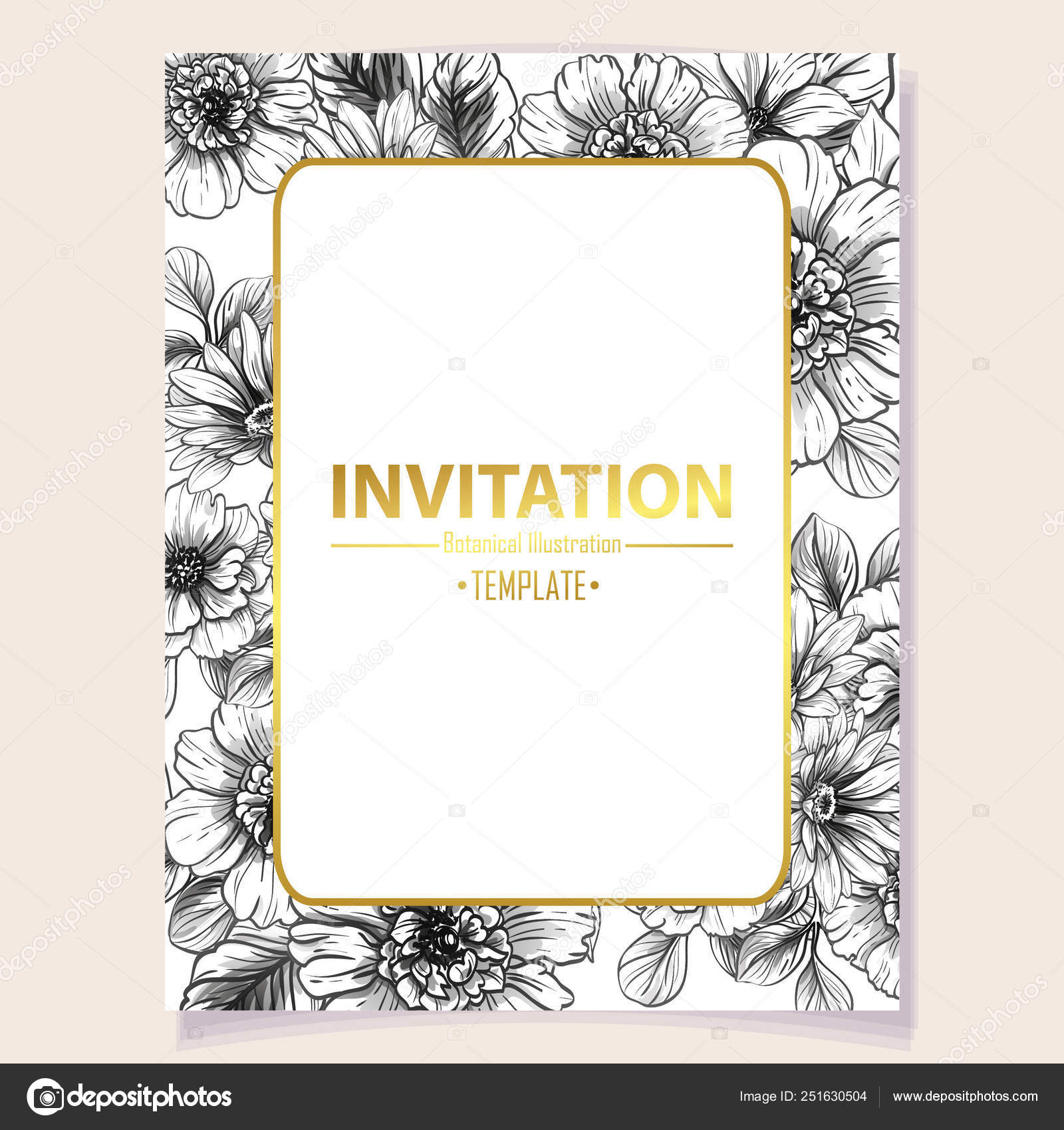 Vector Illustration Retro Invitation Card Vintage Style Flowers Pattern ...