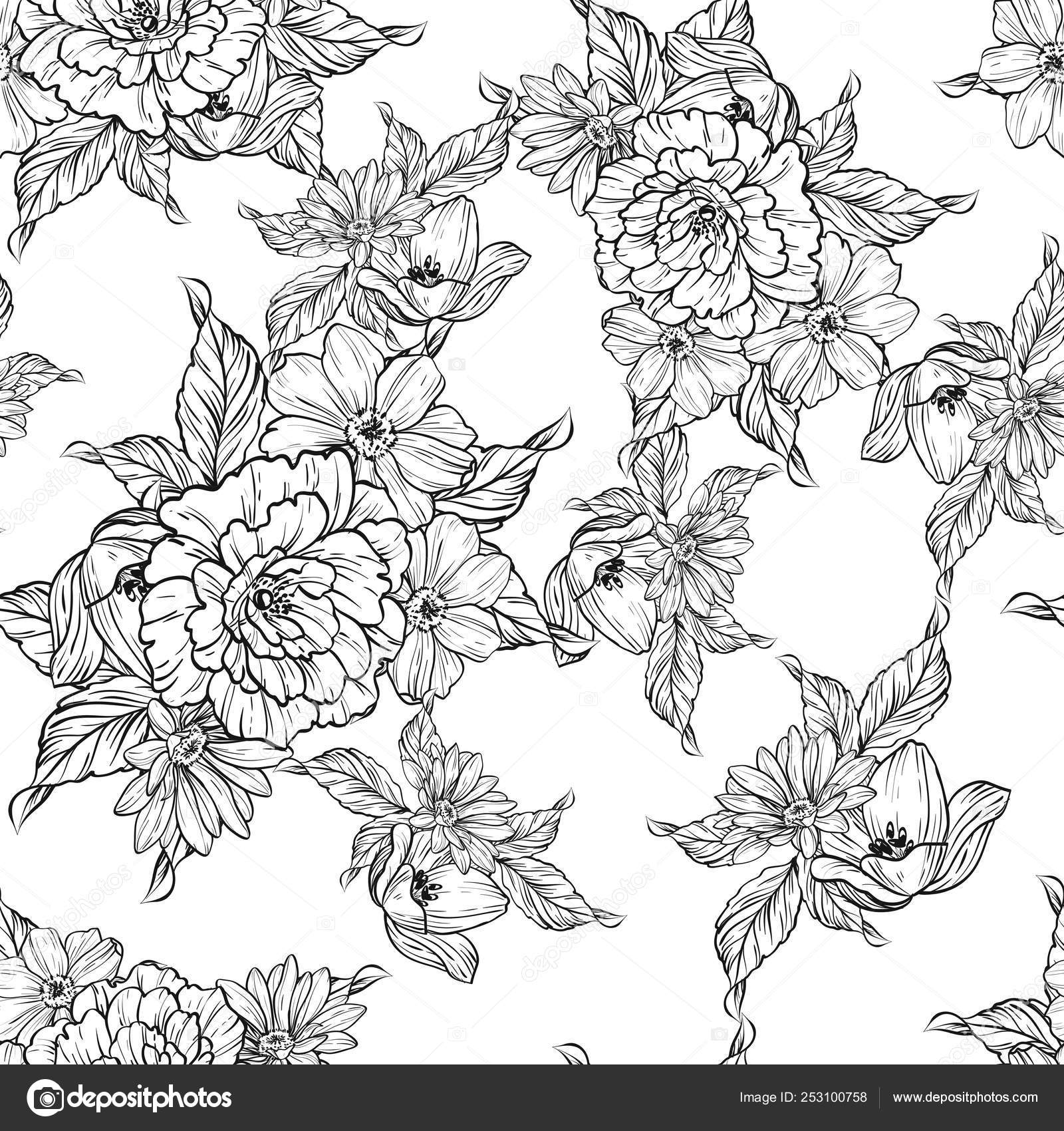 Vector Illustration Vintage Flowers Pattern Background Stock Vector ...