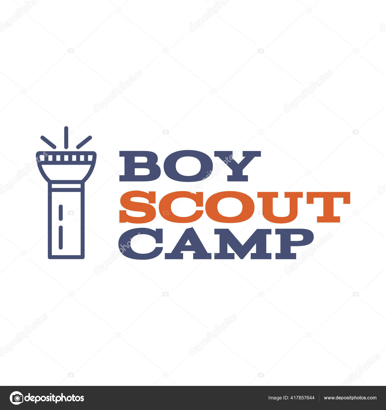 Boy Scout Camp Logo Design Typography Travel Element Flashlight Vector ...