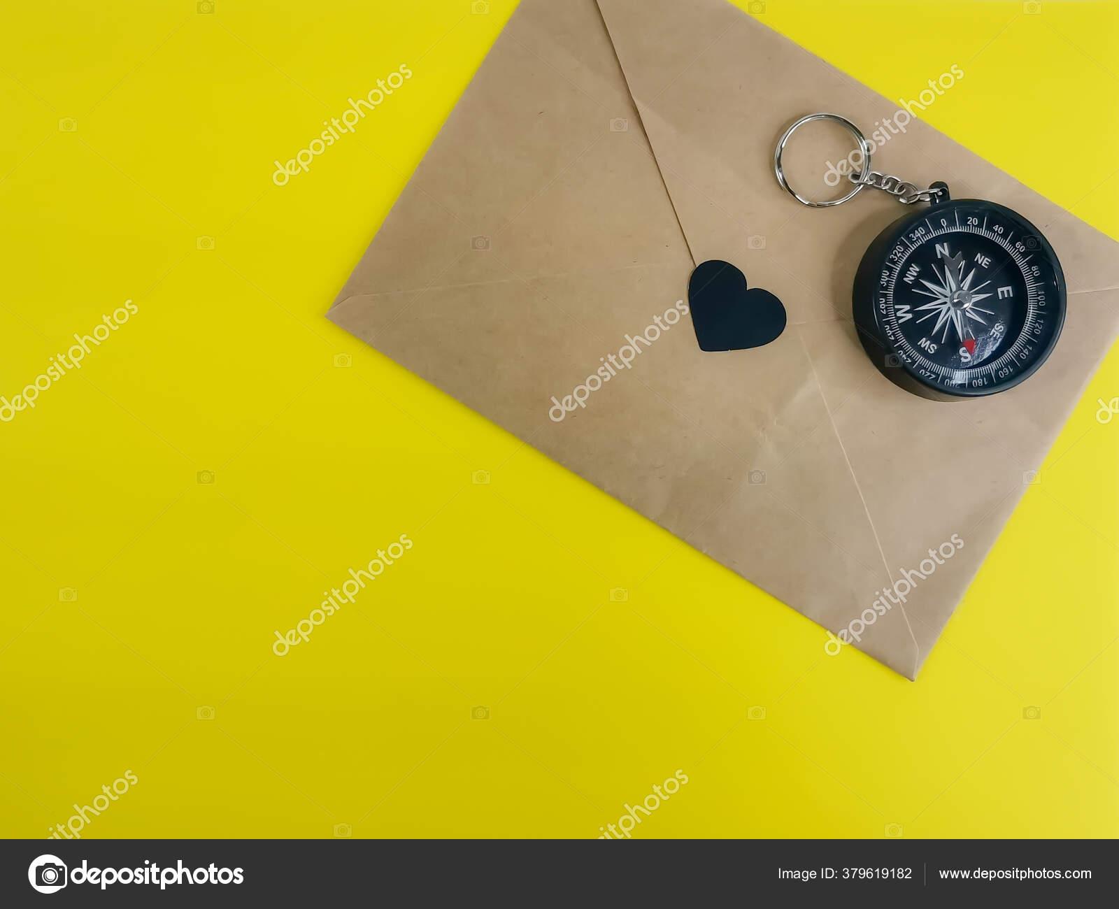 Craft Envelope Heart Hand Compass Yellow Background Concept Love ...