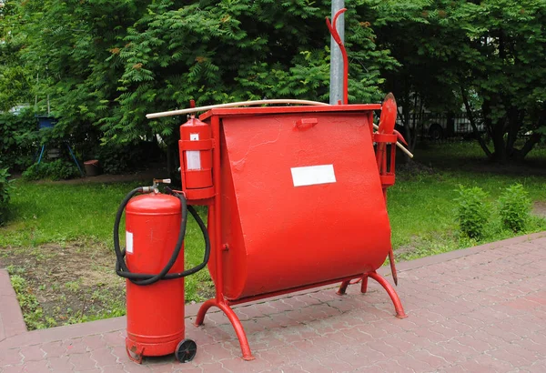 The fire set installed at a gas station. It consists of fire ...