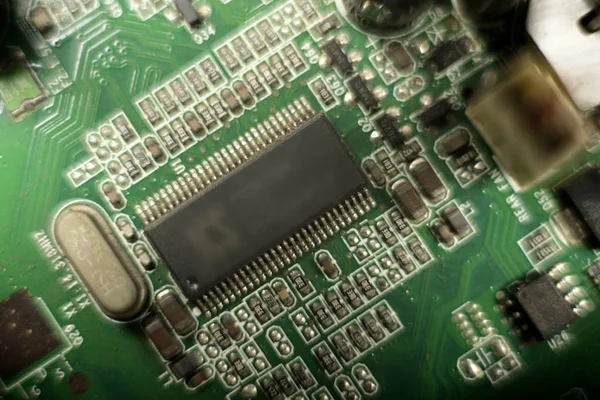 Close-up of electronic chip in desktop computer motherboard circuit ...