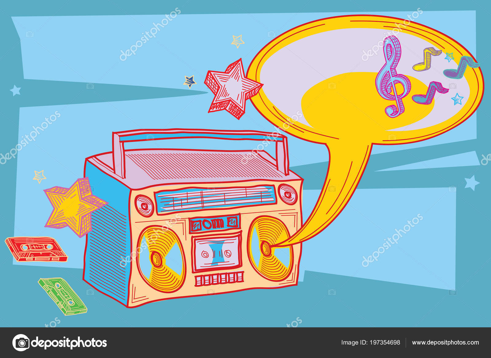 Colorful Boom Box Blue Background Vector Illustration Stock Vector ...