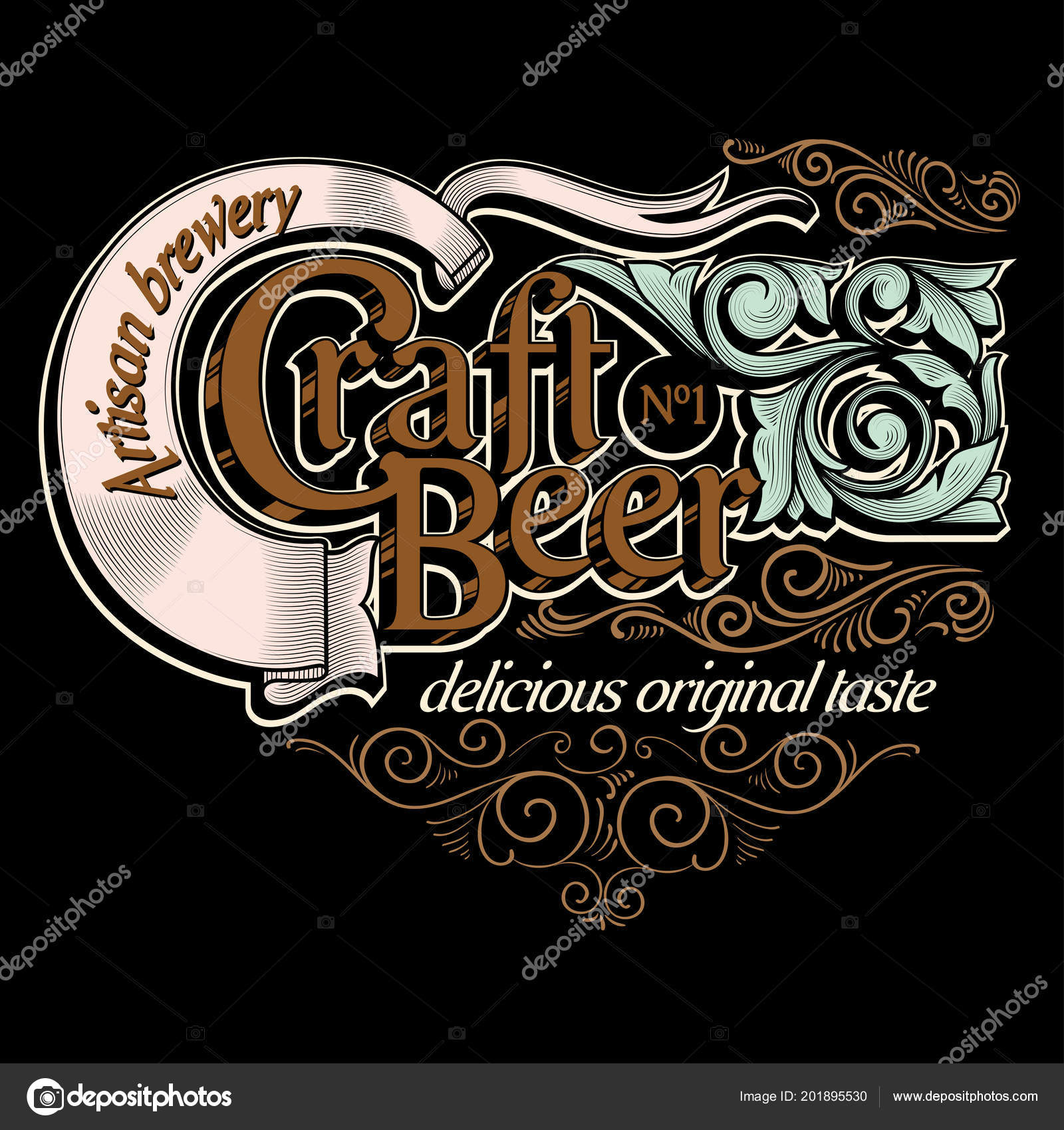 Artisan Brewery Craft Beer Emblem Black Background Vector Illustration ...
