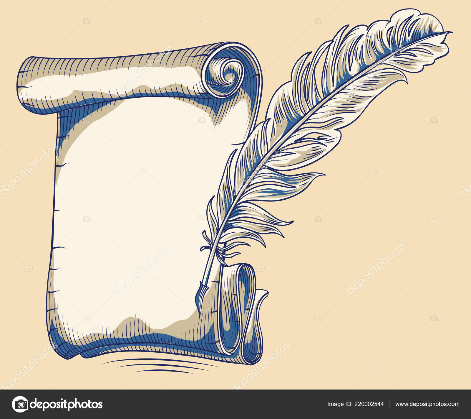 Drawn Old Paper Scroll Feather Stock Vector Image by ©alex_scholar ... Drawn Old Paper Scroll Feather Stock Vector Image by ©alex_scholar ...