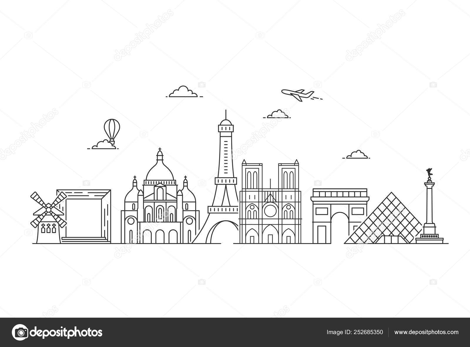 Paris Line Skyline Drawing & Illustration Art & Collectibles Pen & Ink ...