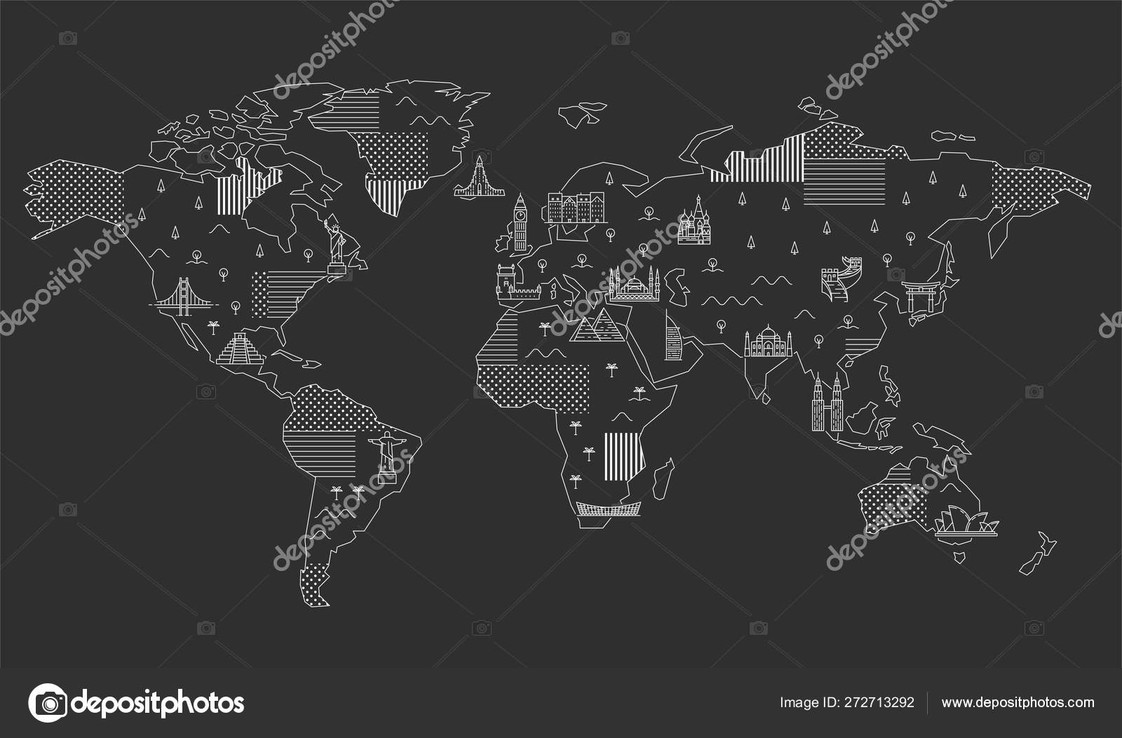 World Map with Famous Landmarks. Stock Vector Image by ©Antikwar #272713292