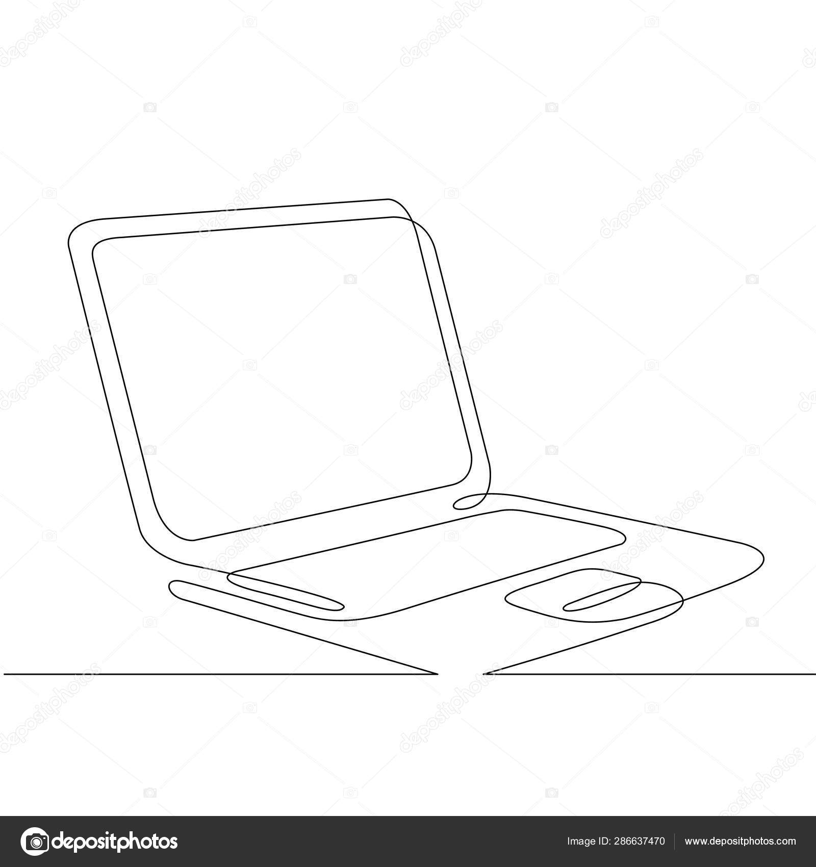 Continuous one line hand drawing computer laptop Stock Vector by ...