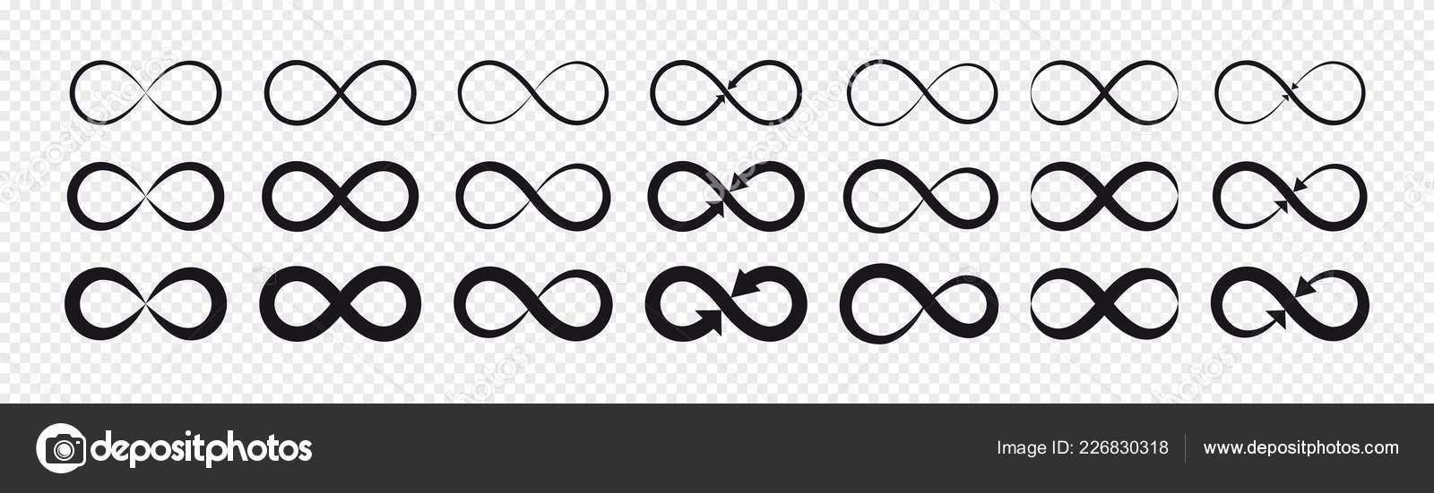 Set of black infinity symbols and signs silhouettes. Isolated on ...