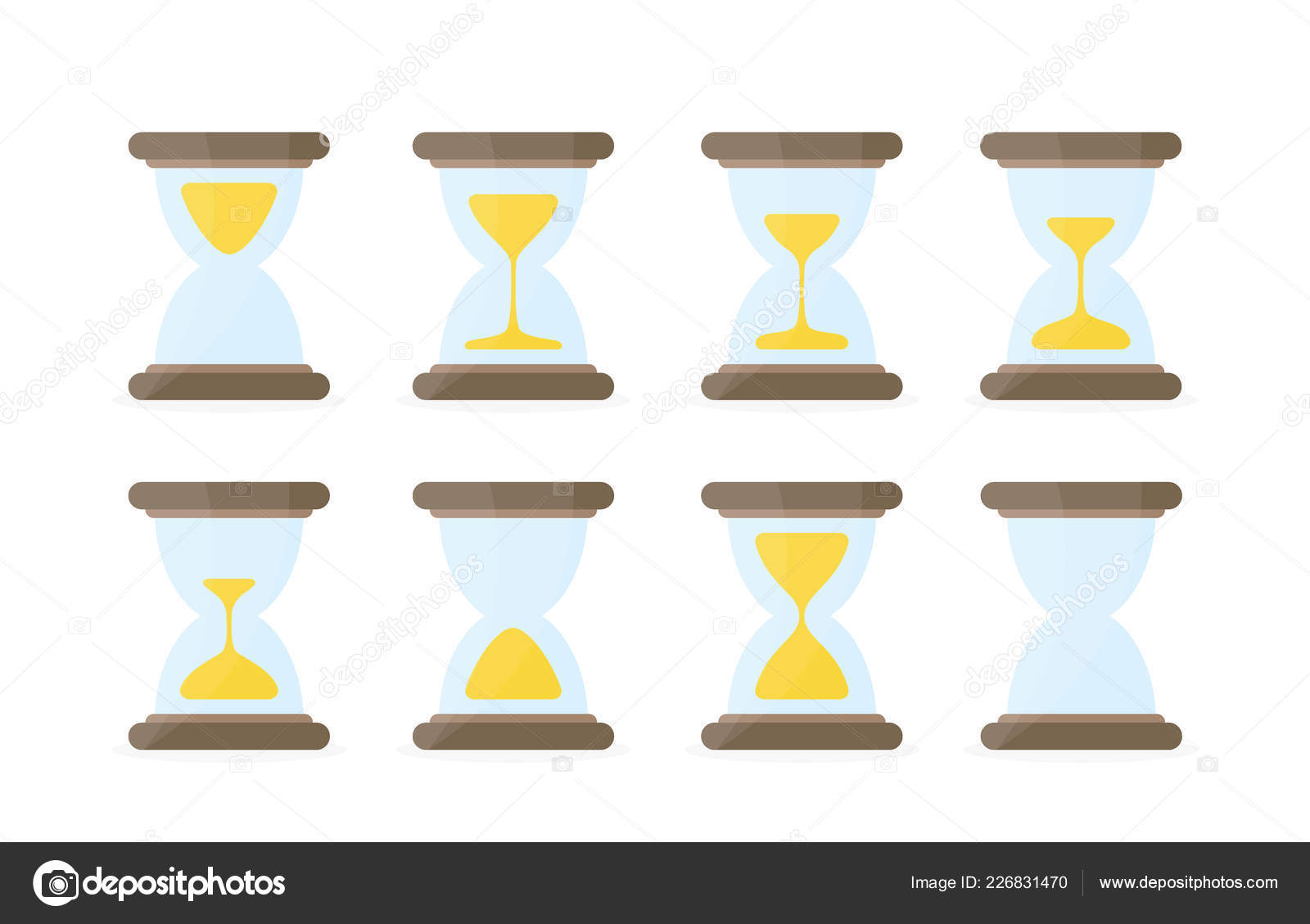 Hourglass sprites illustration for animation frames. Colored sand ...