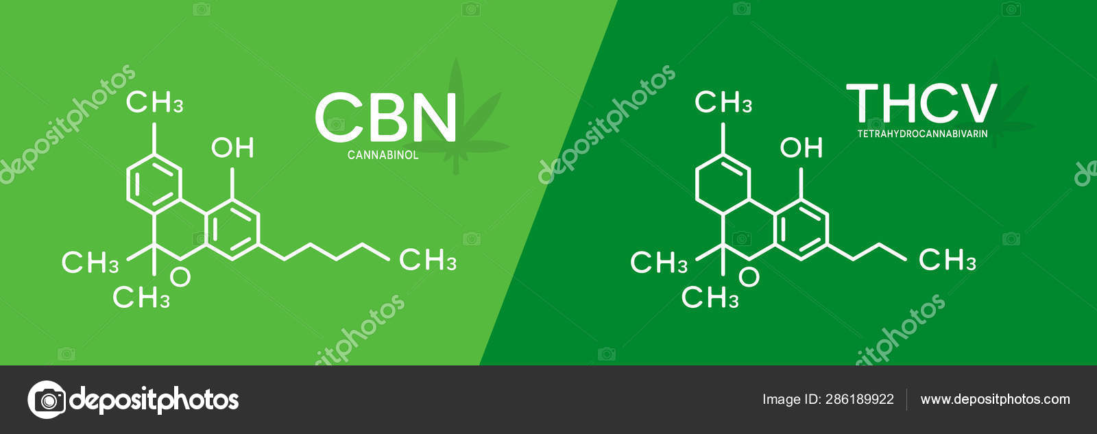 CBN and THCV formula. Cannabinol and tetrahydrocannabivarin molecule ...