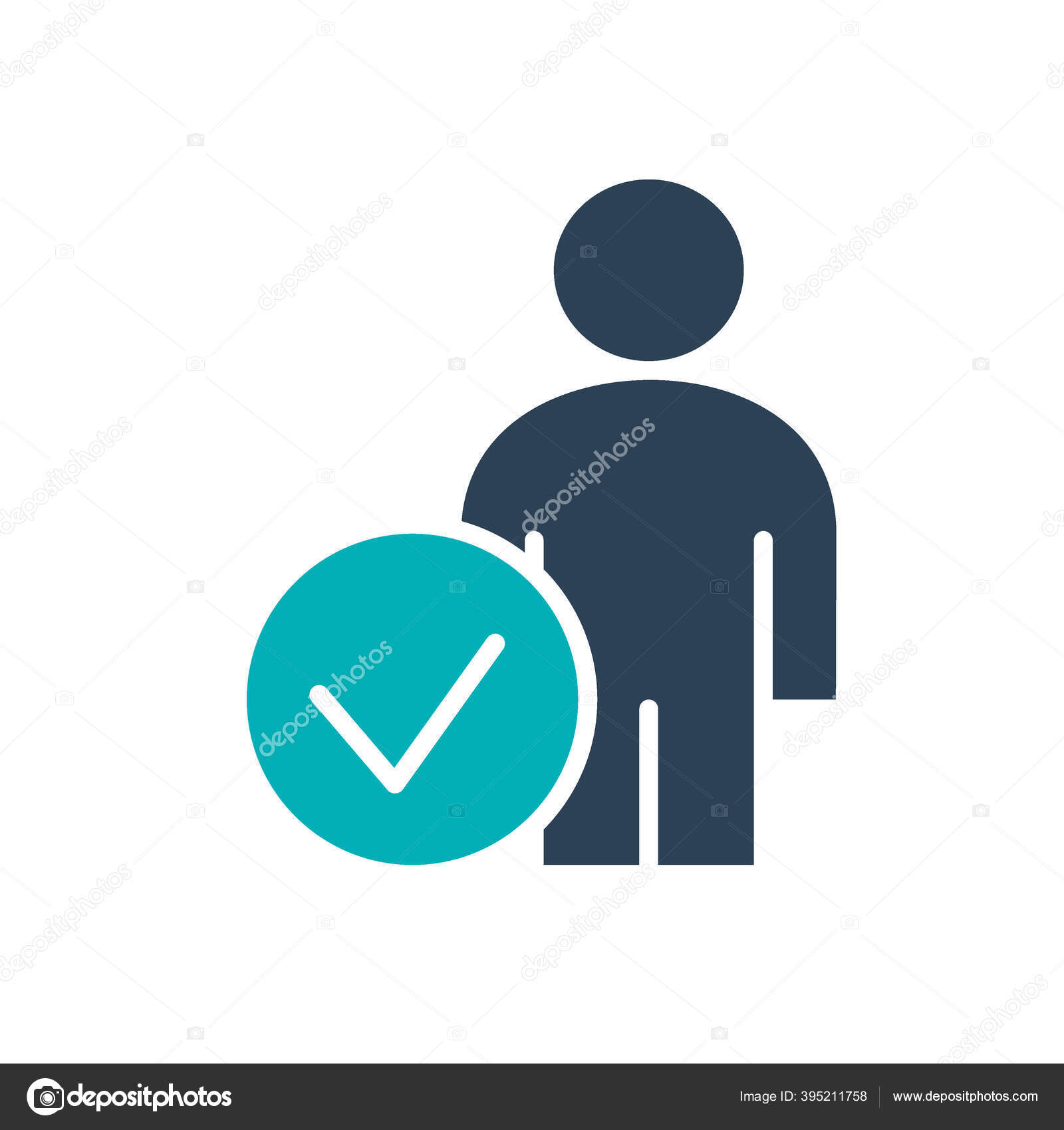 User with tick checkmark colored icon. Human verification ...