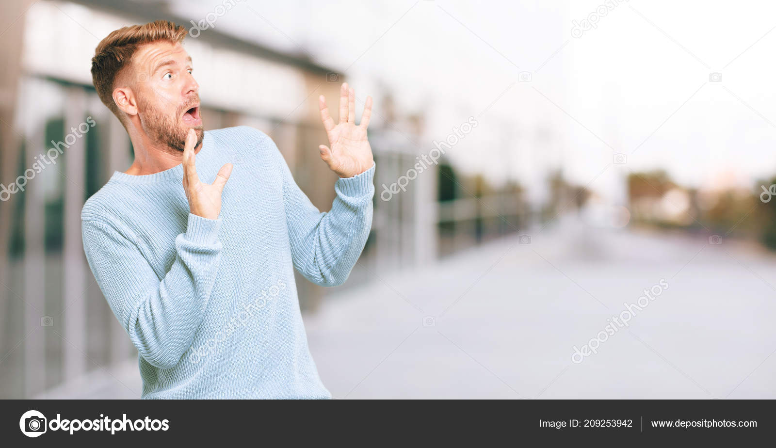 Young Blonde Man Looking Scared Frightened Horrified Screaming Terror ...