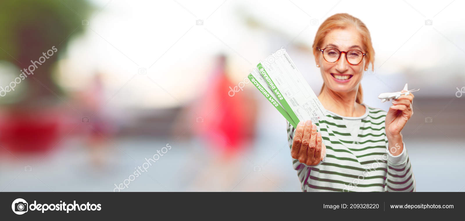 Senior Beautiful Woman Boarding Pass Tickets Stock Photo by ©kues 209328220
