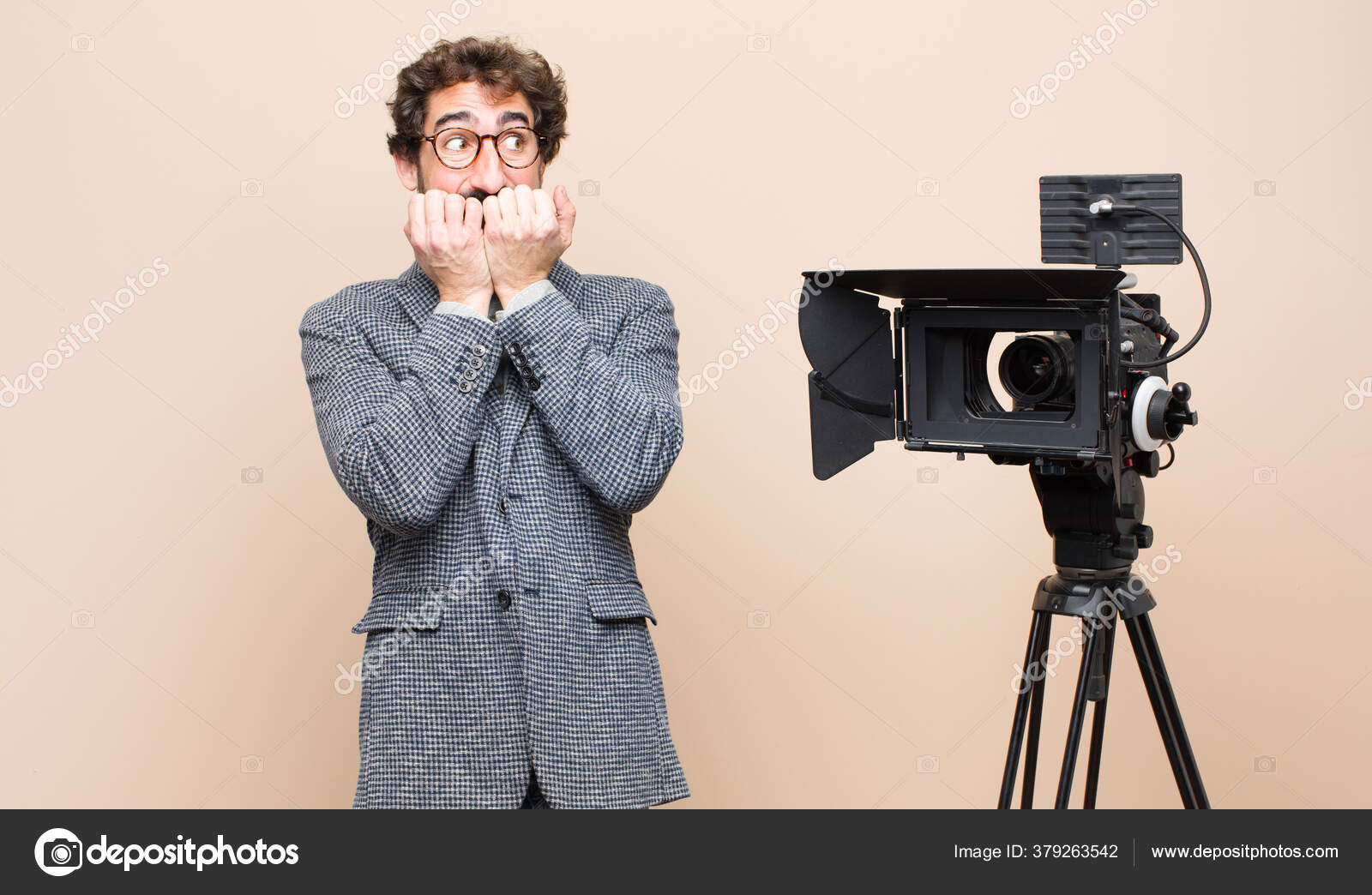 Television Presenter Looking Worried Anxious Stressed Afraid Biting ...