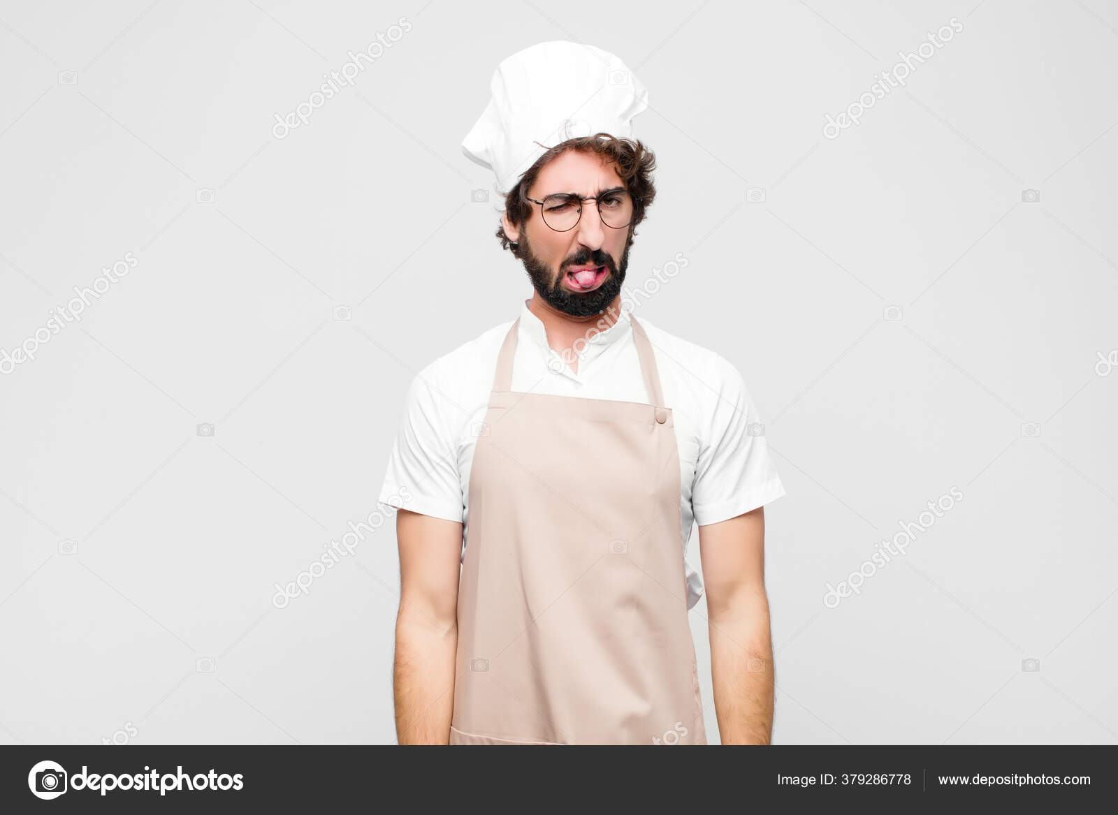 Young Crazy Chef Feeling Disgusted Irritated Sticking Tongue Out ...
