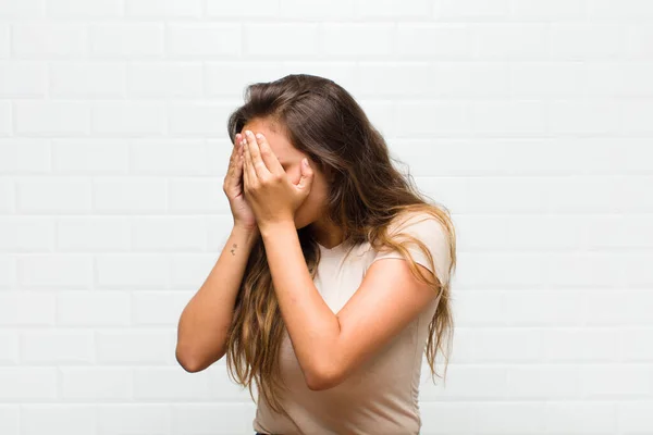 Young Artist Woman Covering Eyes Hands Sad Frustrated Look Despair ...