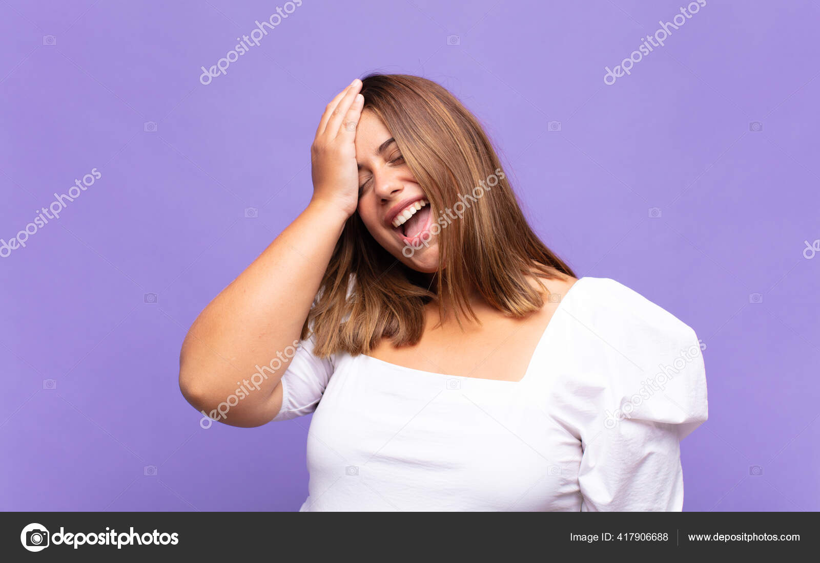 Young Blonde Woman Laughing Slapping Forehead Saying Doh Forgot Stupid ...