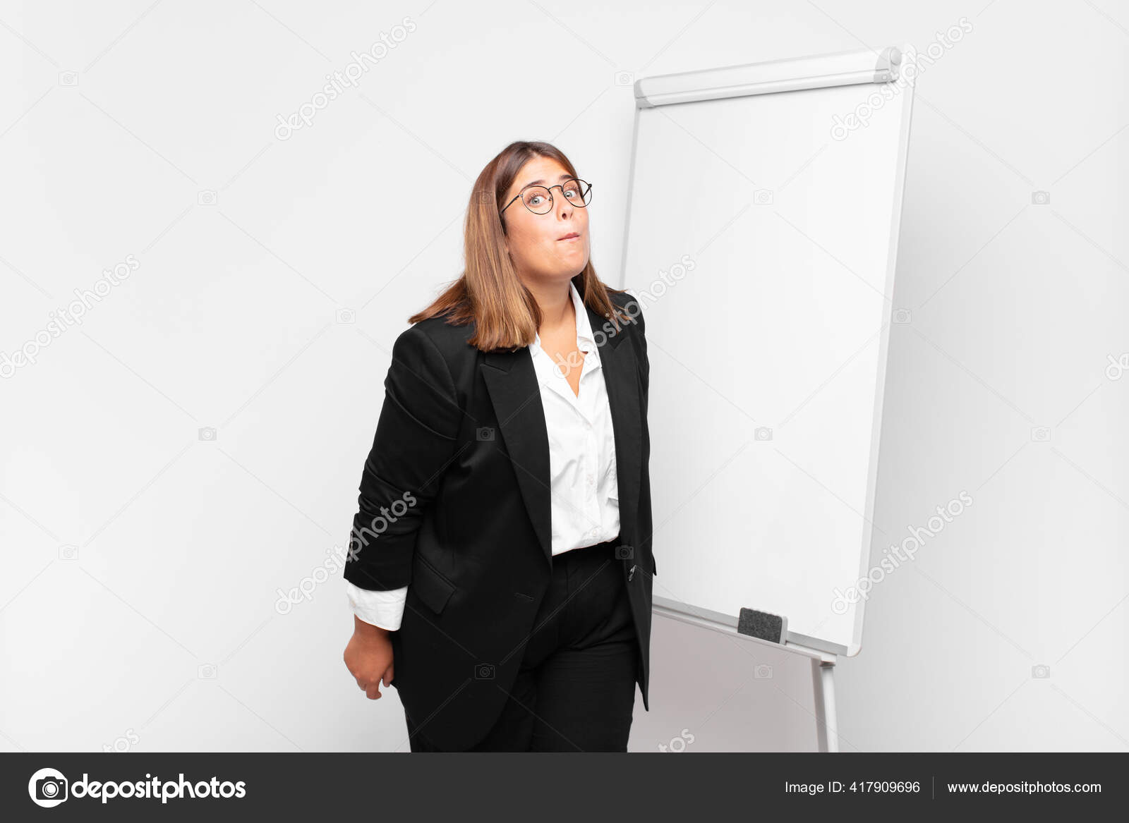 Woman Goofy Crazy Surprised Expression Puffing Cheeks Feeling Stuffed ...