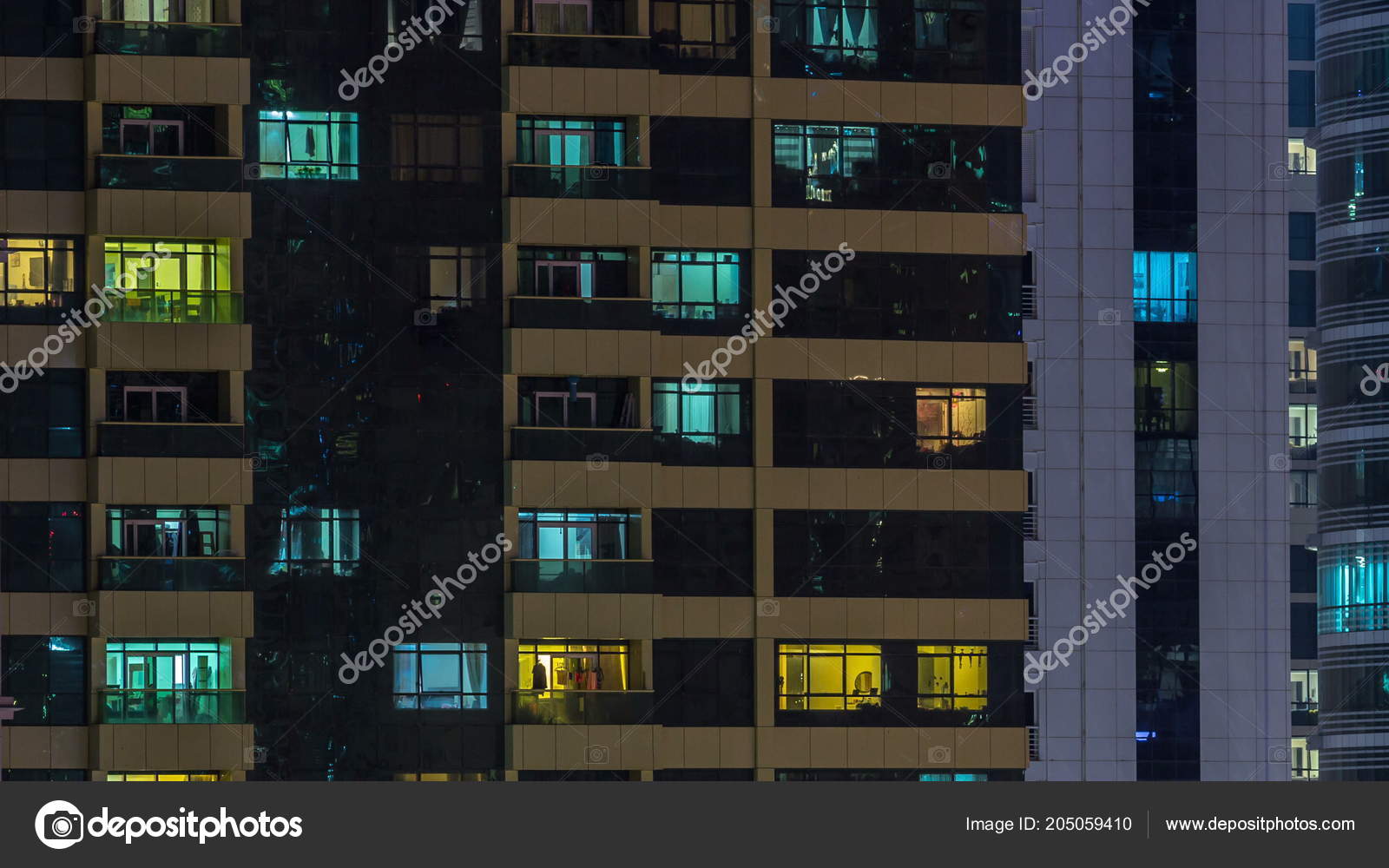 Windows Multi Storey Building Glass Steel Lighting Moving People ...
