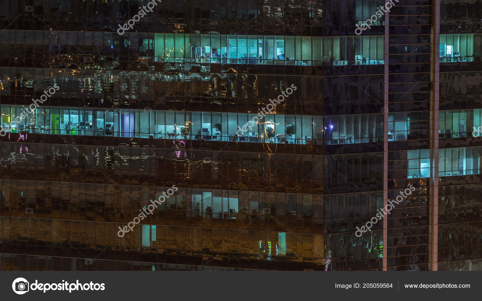 Windows Multi Storey Building Glass Steel Lighting Moving People ...