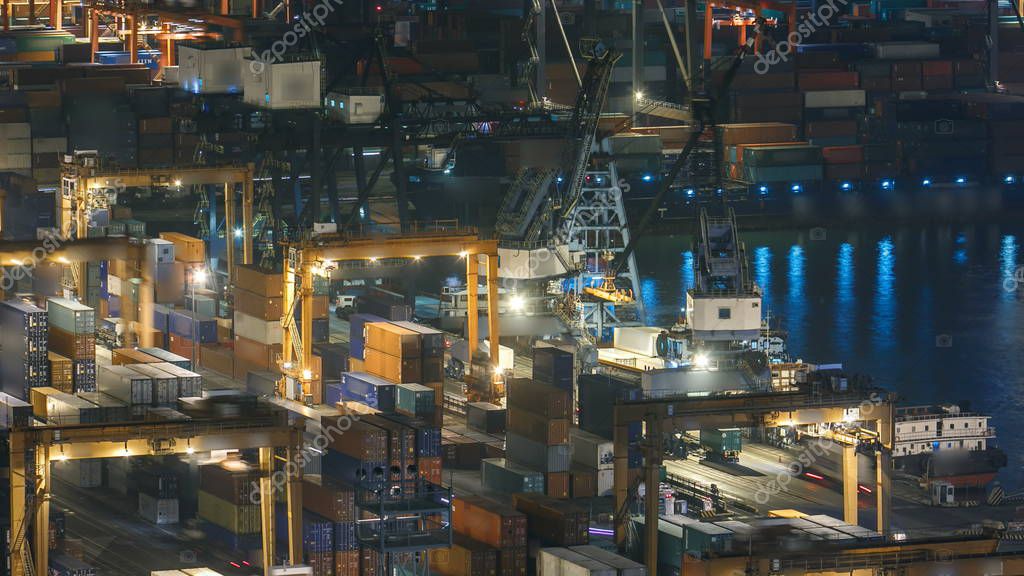 Hong Kong Container Terminal at Night timelapse Hong Kong Kwai Tsing ...