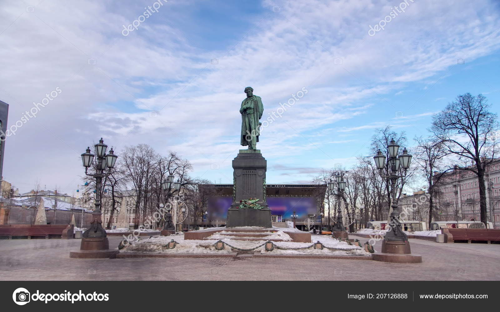 Monument Russian Poet Alexander Pushkin Pushkin Square Winter Timelapse ...