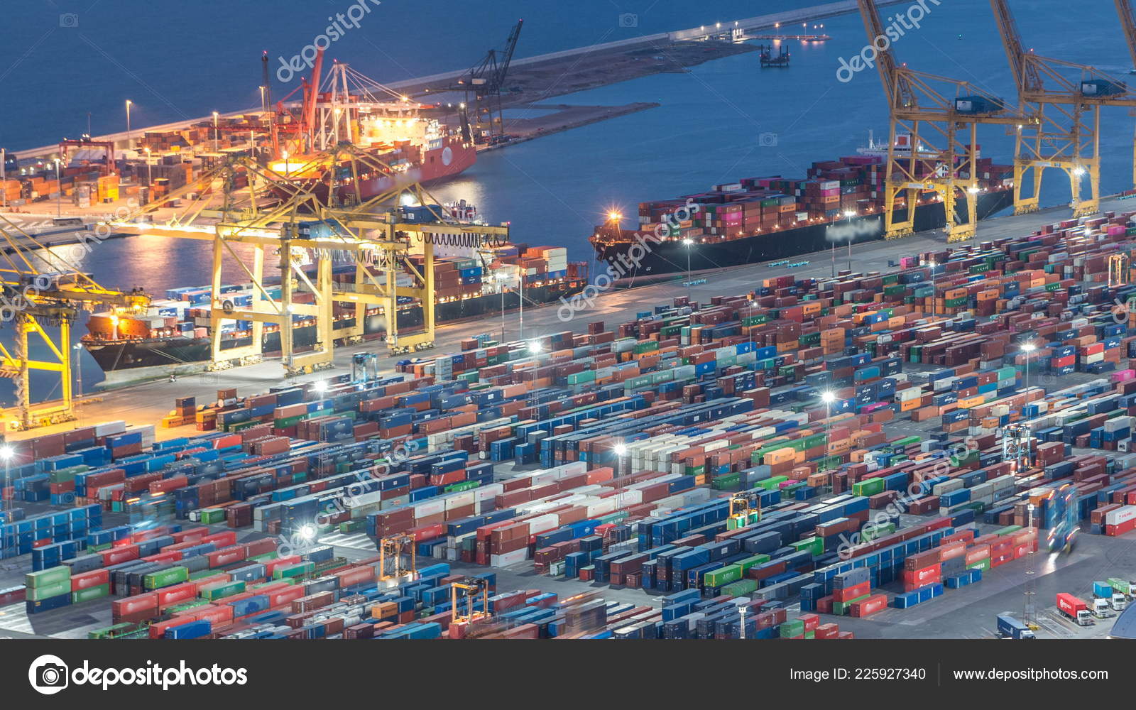 Seaport Loading Docks Port Cranes Multi Colored Cargo Containers Day ...