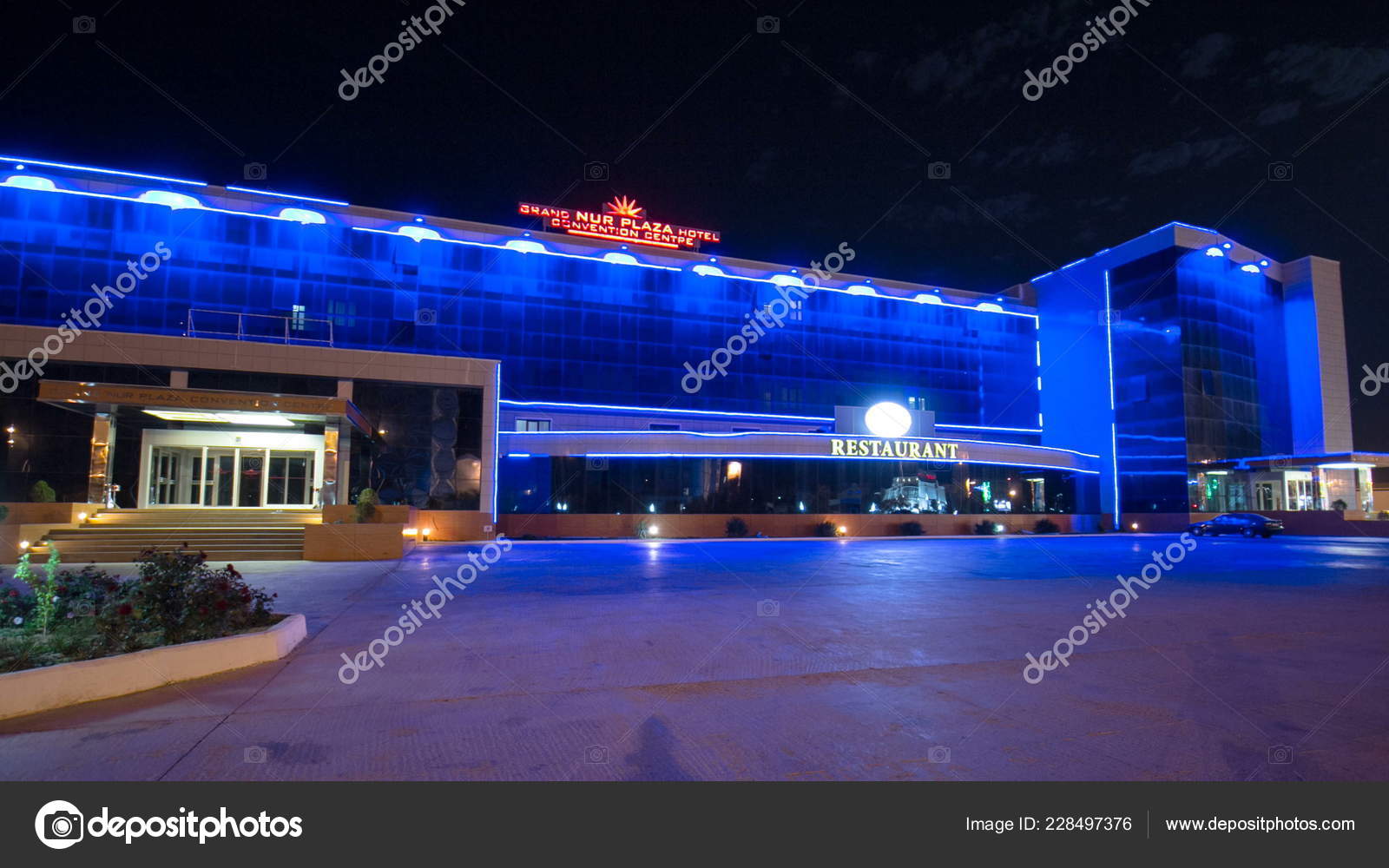 Night Aktau Hotel Restaurant Timelapse Hyperlapse Building Illumination ...