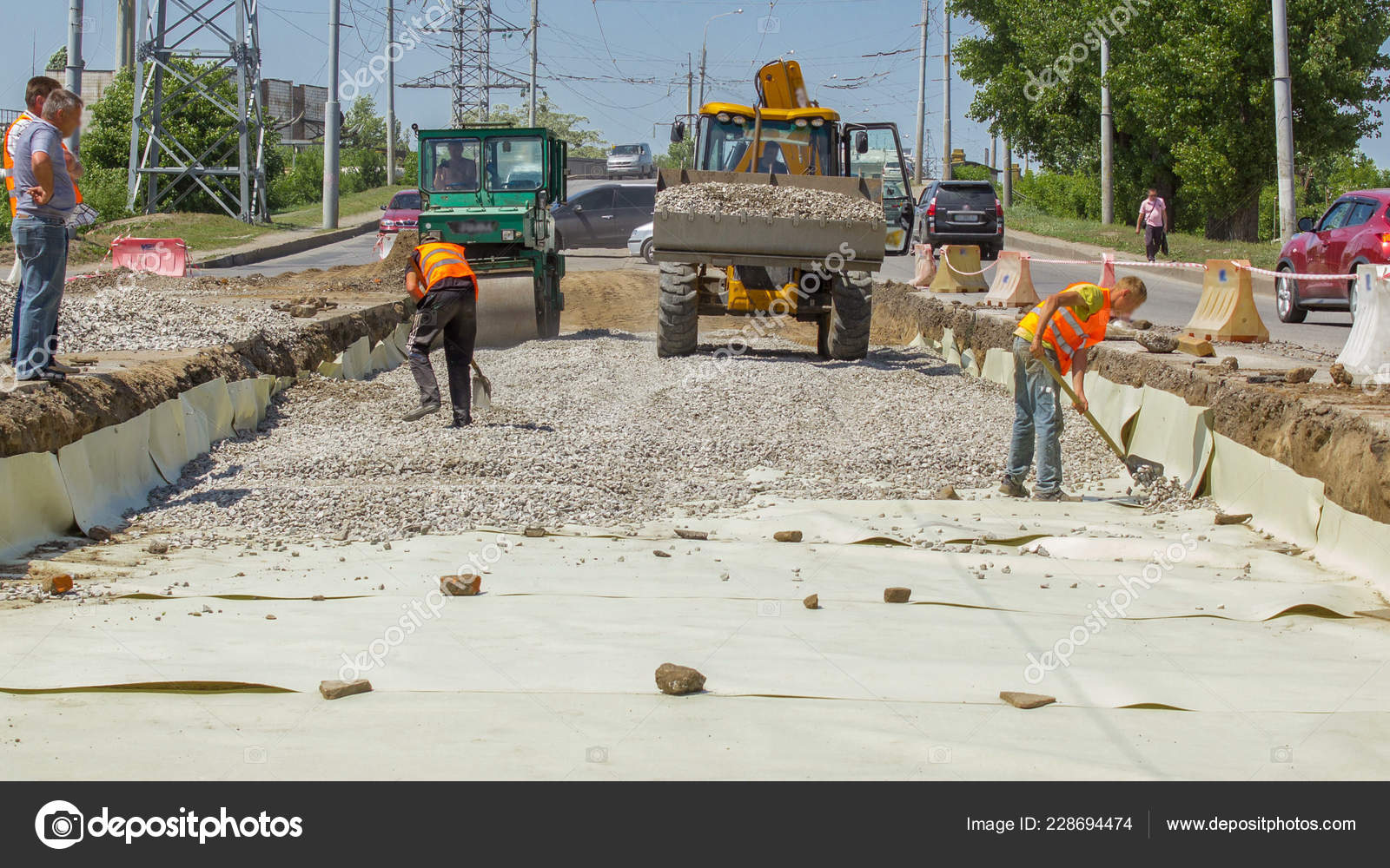 Work Bulldozer Construction Road Timelapse Crushed Stone Substrate ...
