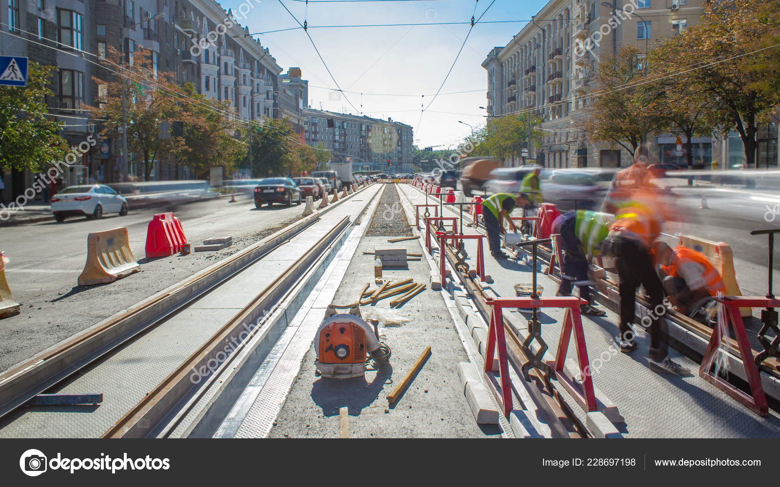 Tram Rails Stage Installation Integration Concrete Plates Road ...