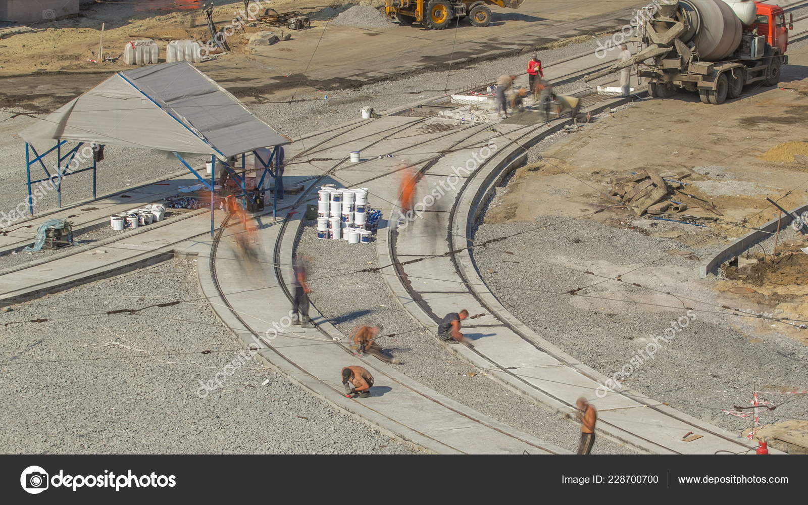 Tram Rails Final Stage Installation Integration Concrete Plates Road ...