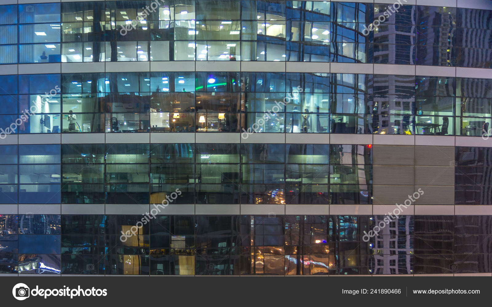 Glowing Windows Multistory Modern Glass Metal Office Building Light ...