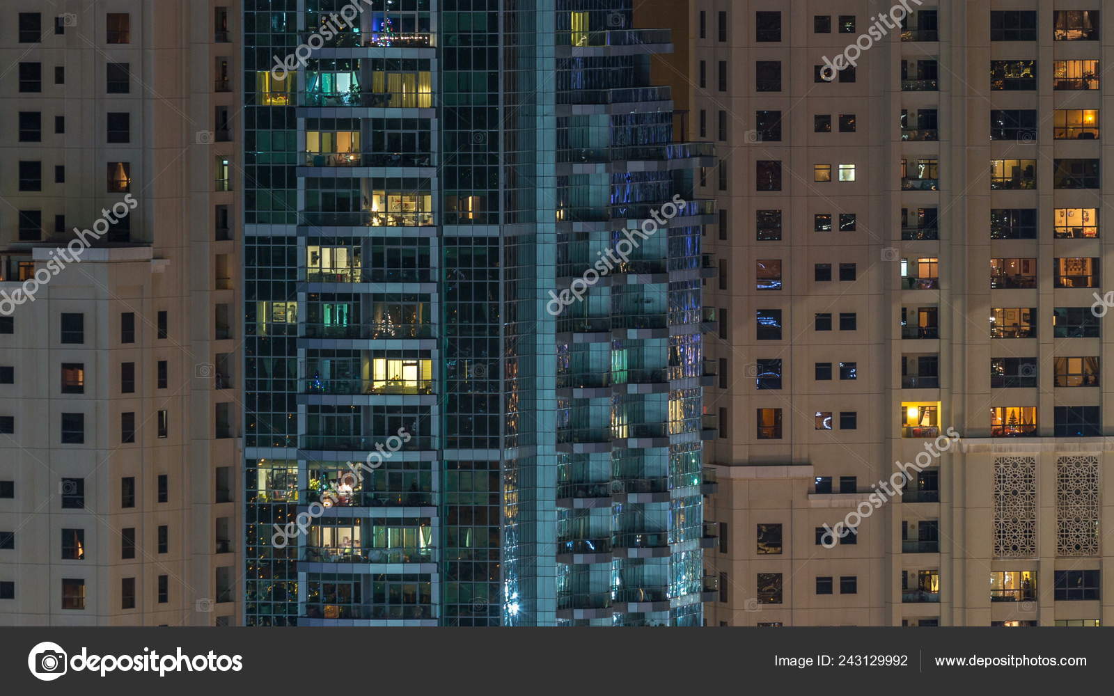 Glowing Windows Multistory Modern Glass Residential Building Light ...