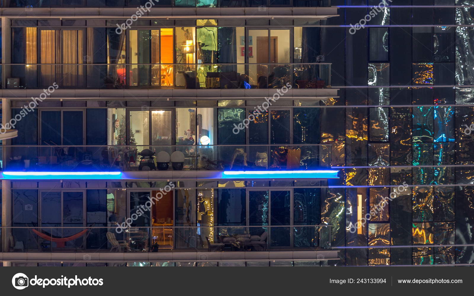 Glowing Windows Multistory Modern Glass Metal Residential Building ...