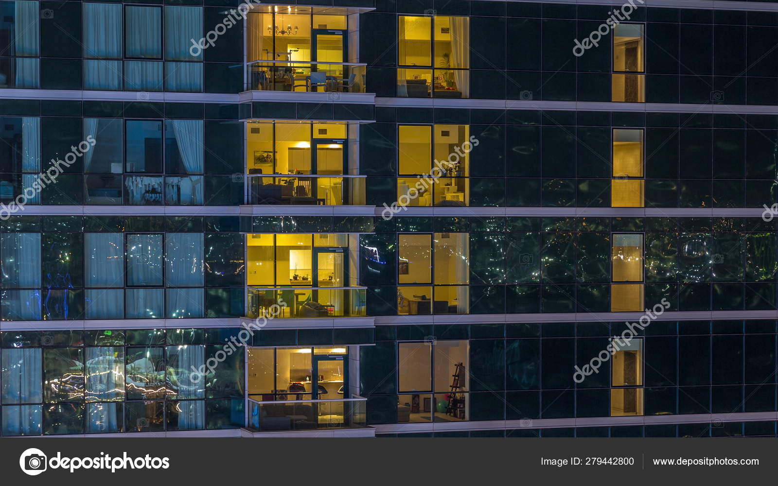 Glowing apartment windows at night in glass skyscraper timelapse Stock ...