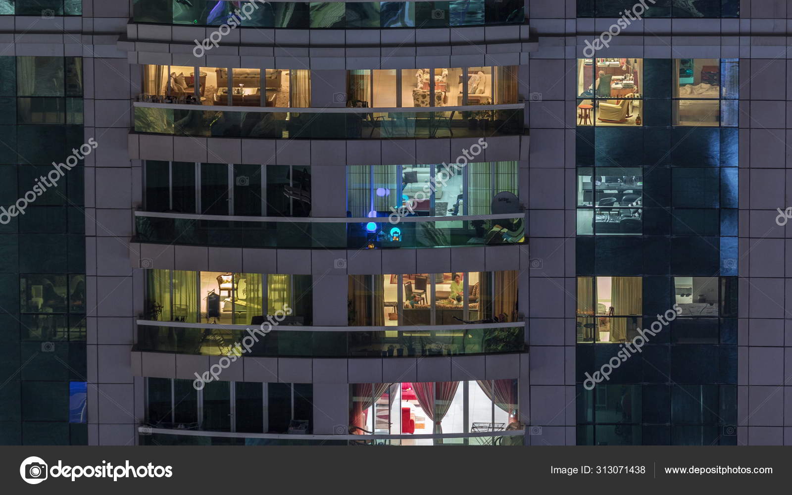 Night view of exterior apartment building timelapse. High rise ...