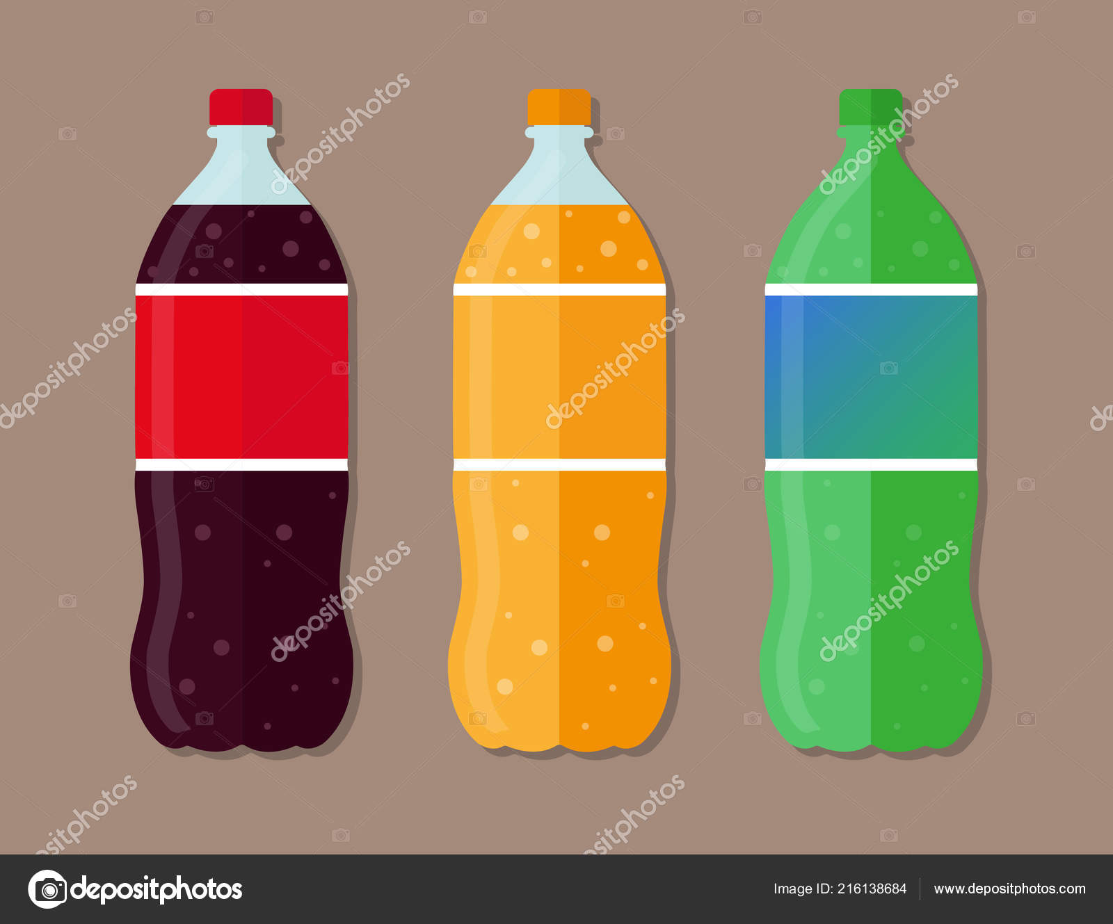 Set Plastic Bottles Coca Cola Sprite Fantasy Flat Vector Illustration ...