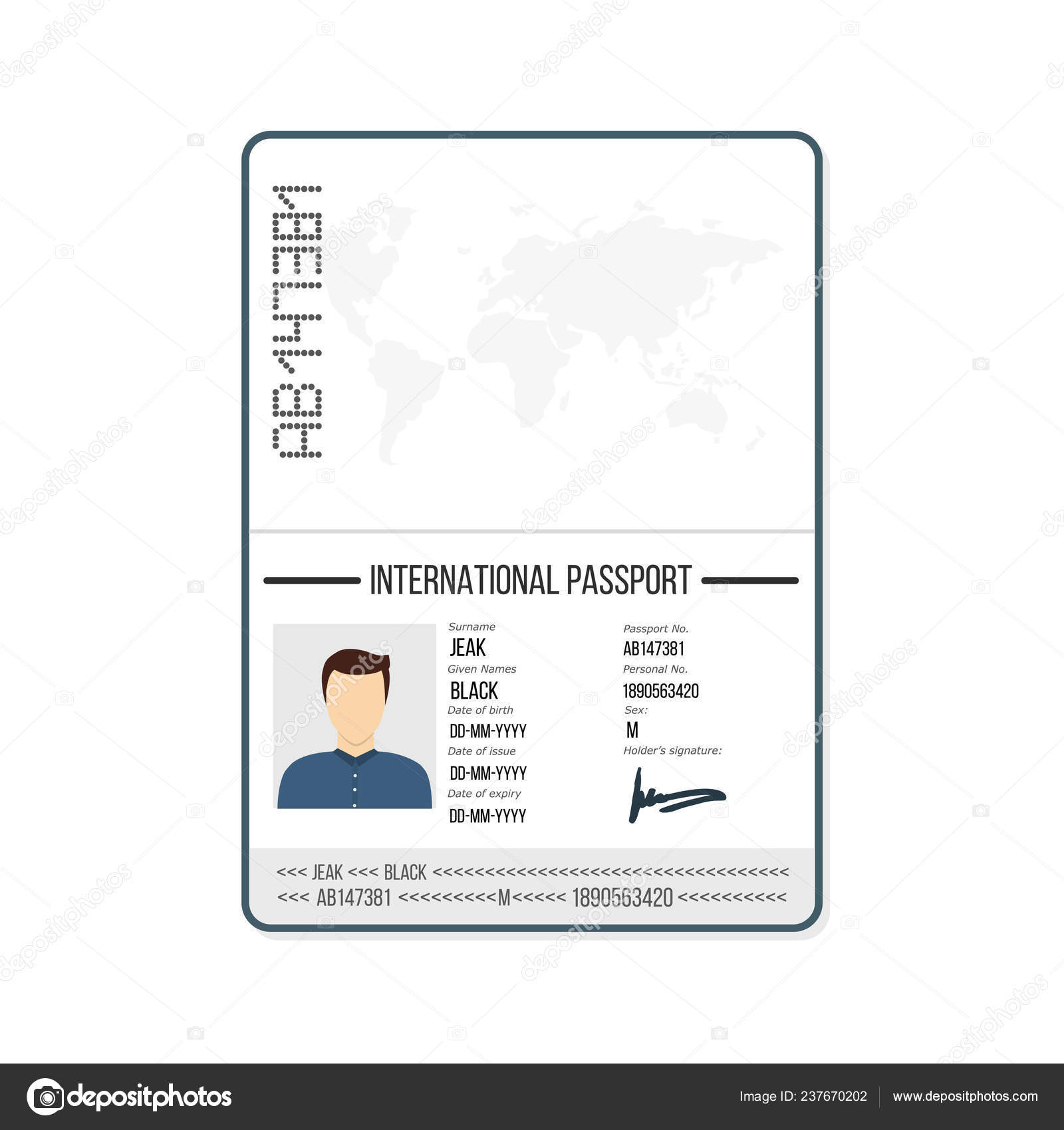 International Male Passport Template Photo Vector Illustration Stock ...