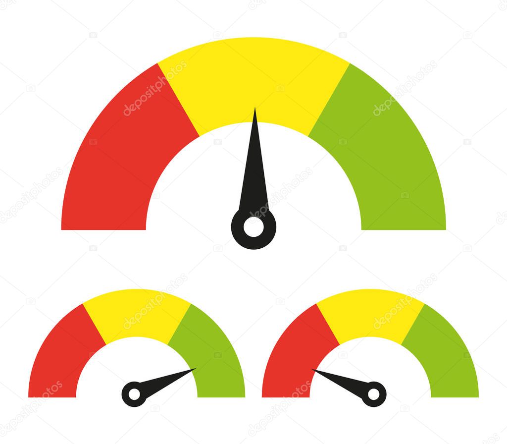 Icono del velocímetro o signo con flecha. Ilustración vectorial. 2023