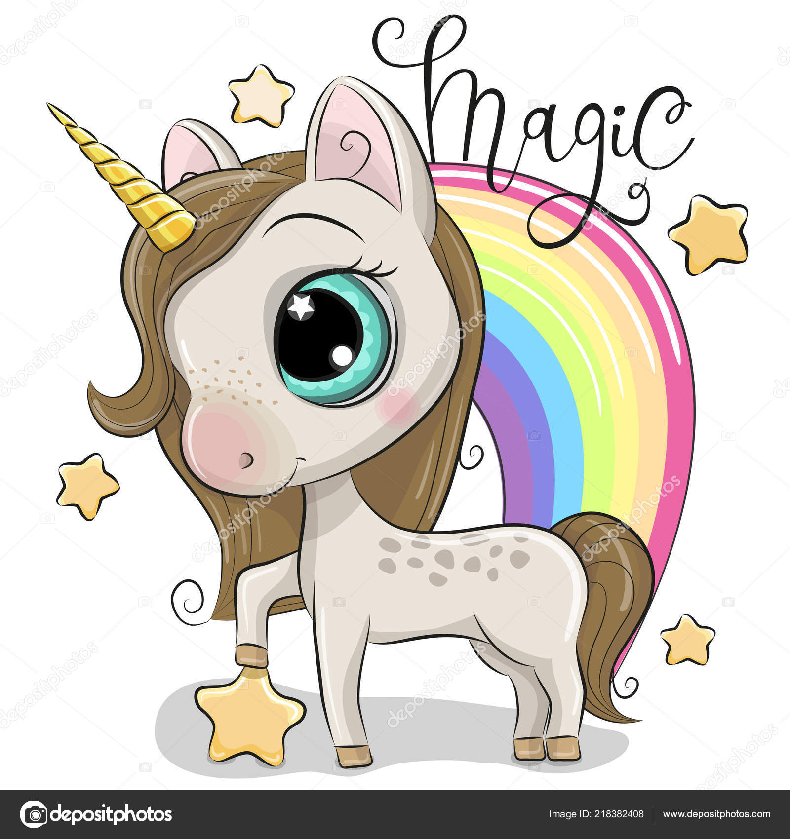Cute Cartoon Unicorn Rainbow Isolated White Background Stock Vector by ... Cute Cartoon Unicorn Rainbow Isolated White Background Stock Vector by ...