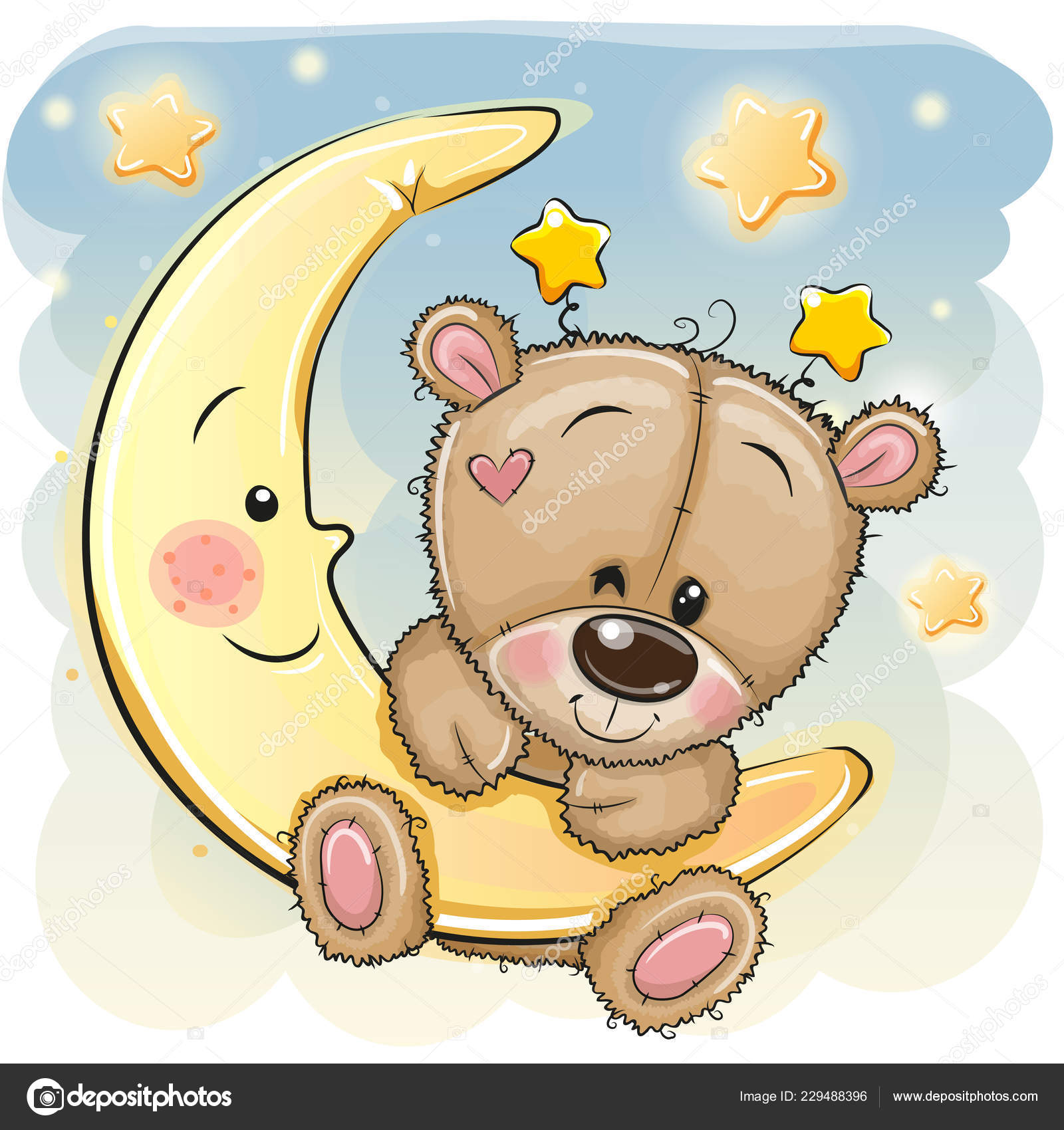 Cute Cartoon Brown Teddy Bear Moon Stock Vector Image By ©reginast777