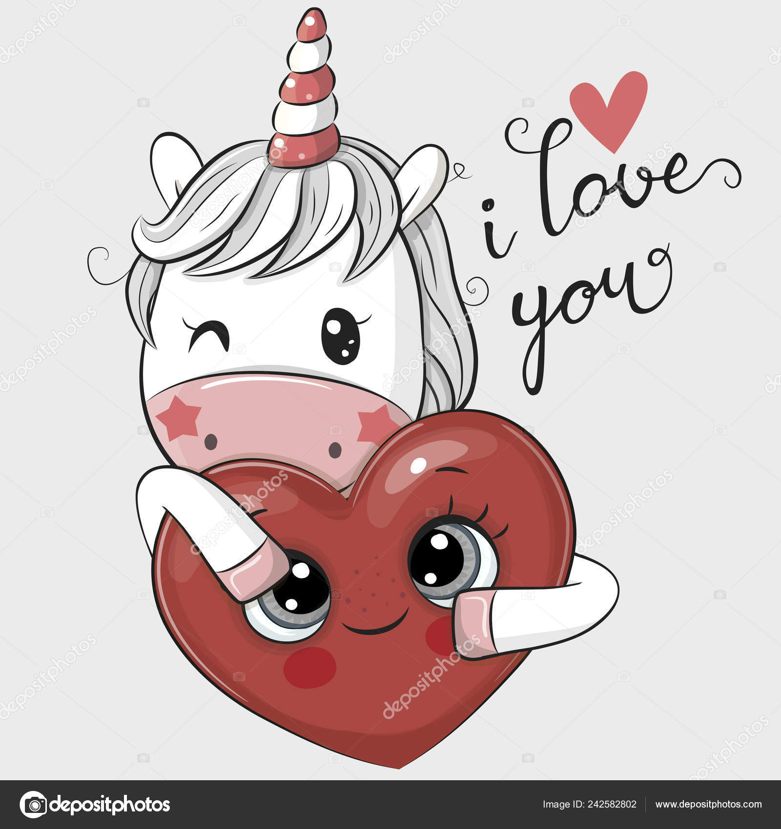 Cute Cartoon Unicorn Heart Белом Фоне Векторное изображение