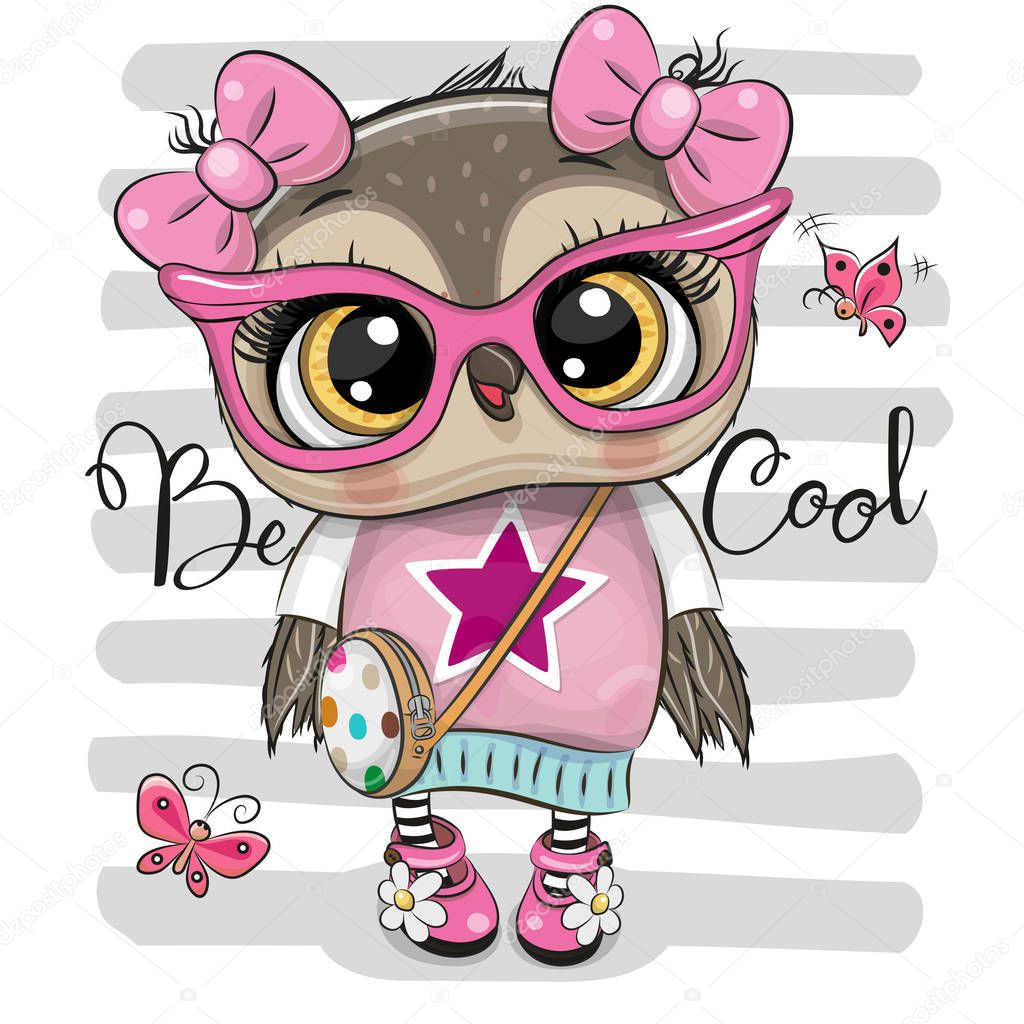 Búho de dibujos animados en gafas de color rosa Vector de Stock de ...