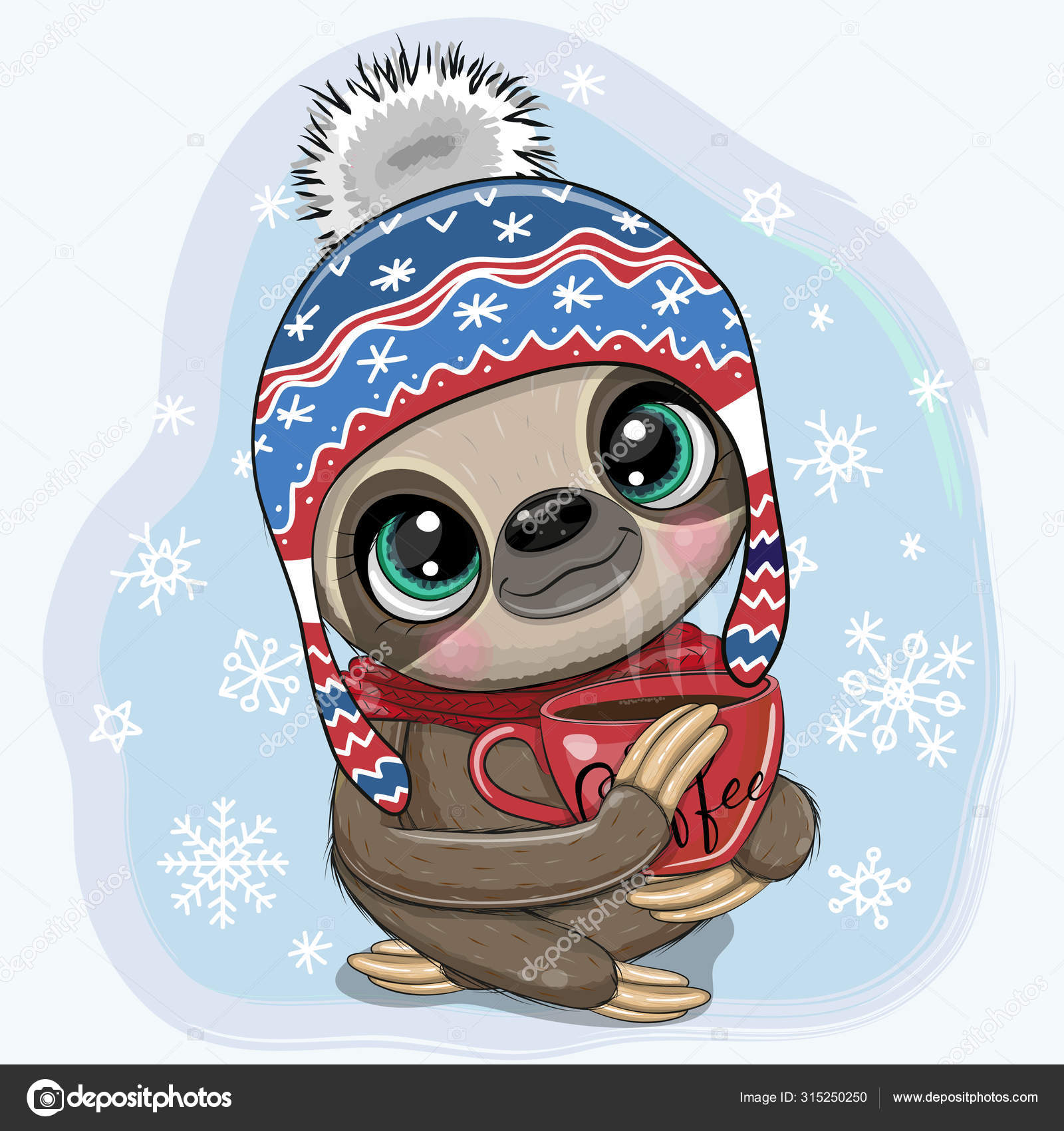Sloth in a hat with a Cup of coffee — Stock Vector © Reginast777 #315250250