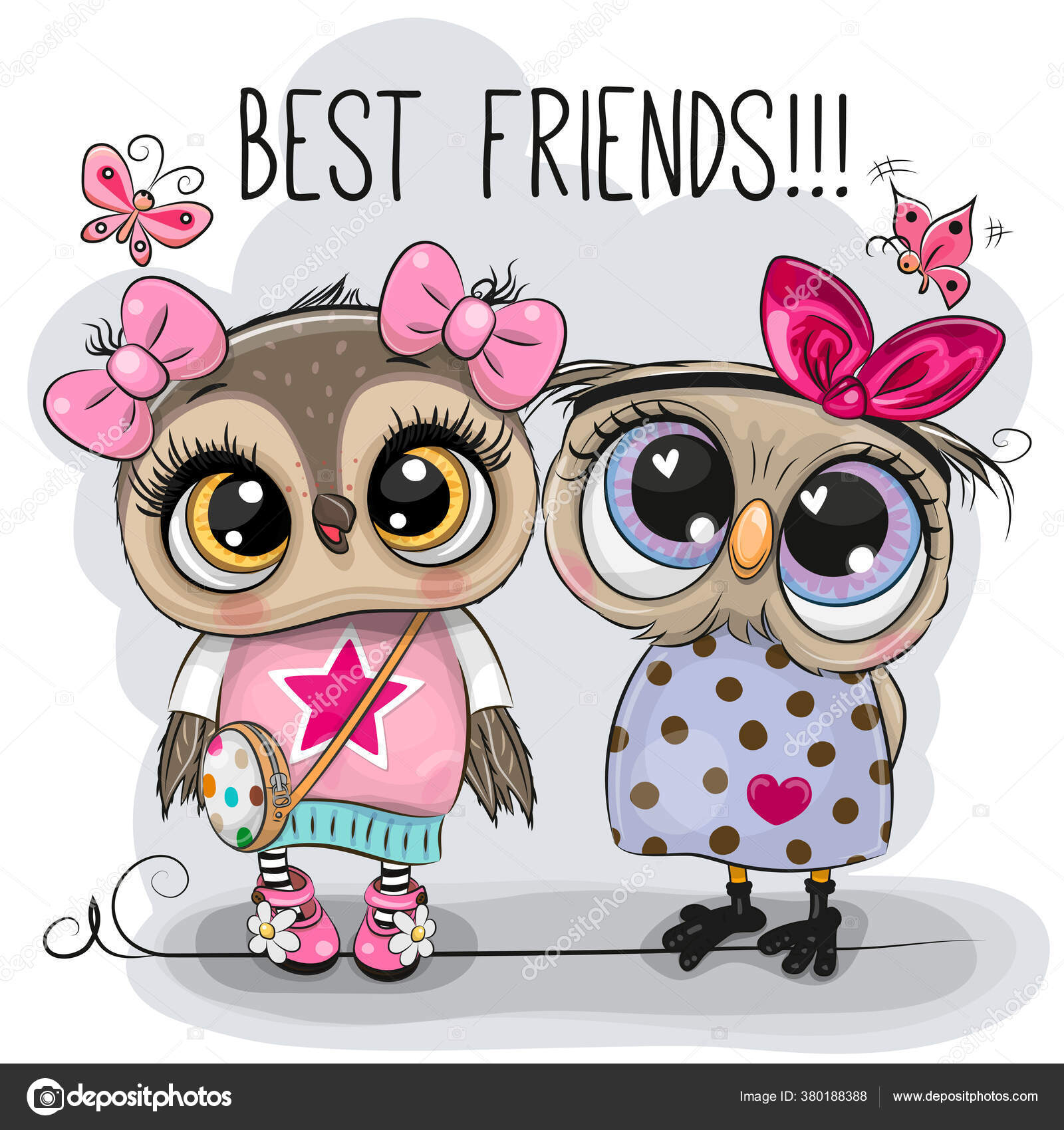 Two Cute Cartoon Owls Gray Background Stock Vector Image by ...